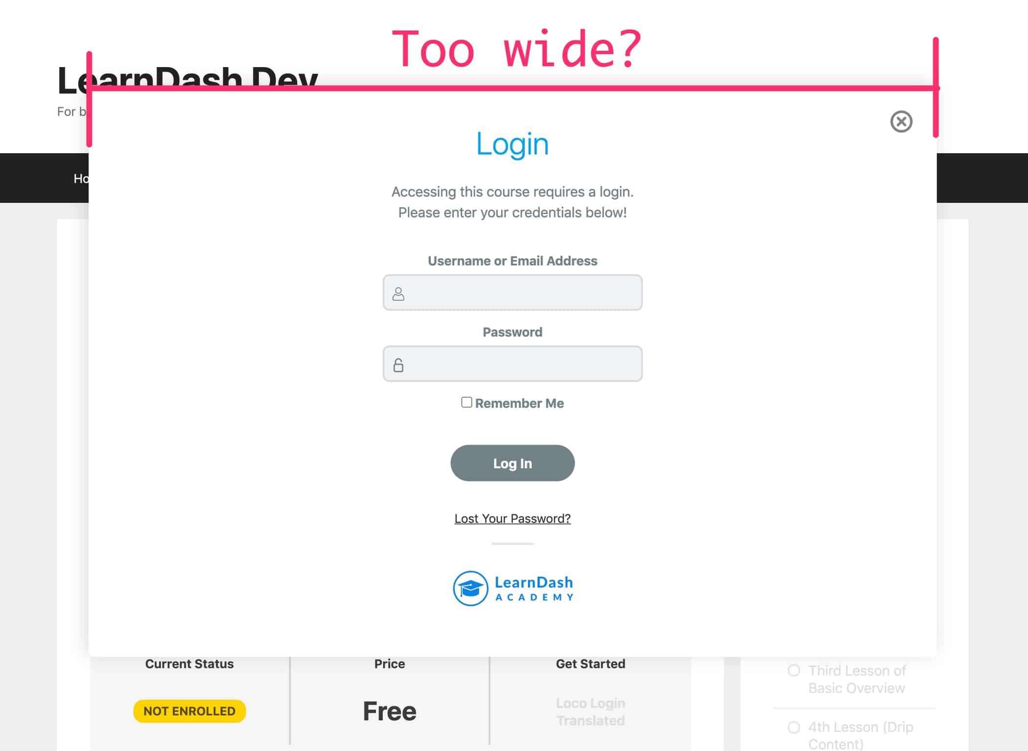 How to Limit the Width of the LearnDash Login Modal