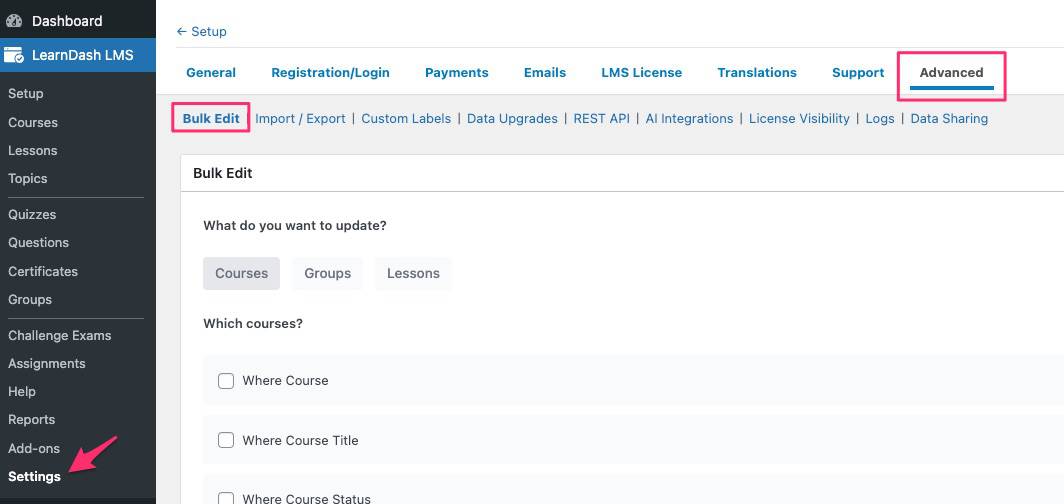 How to Bulk Edit LearnDash Courses, Lessons & Groups (no plugin)