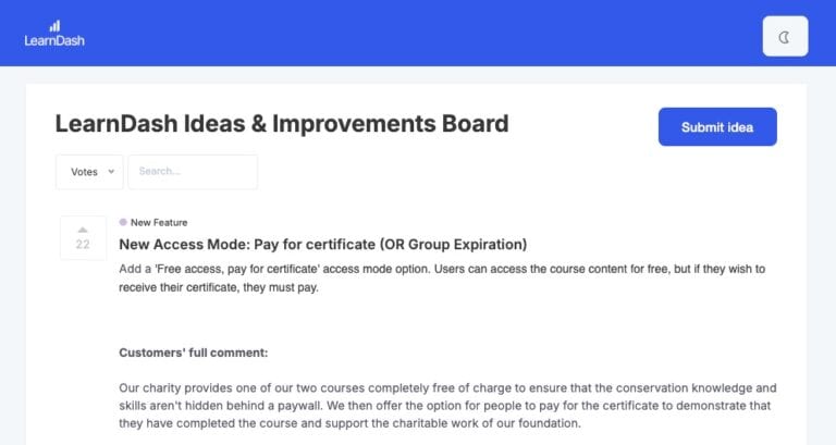 LearnDash Launches New Public Feature Requests Page